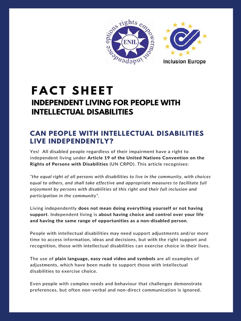 Fact Sheet Independent Living For People With Intellectual Disabilities ...