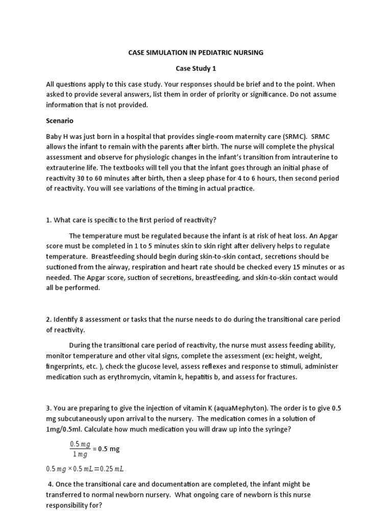 Case Simulation in Pediatric Nursing Case Study 1 | PDF | Breastfeeding ...