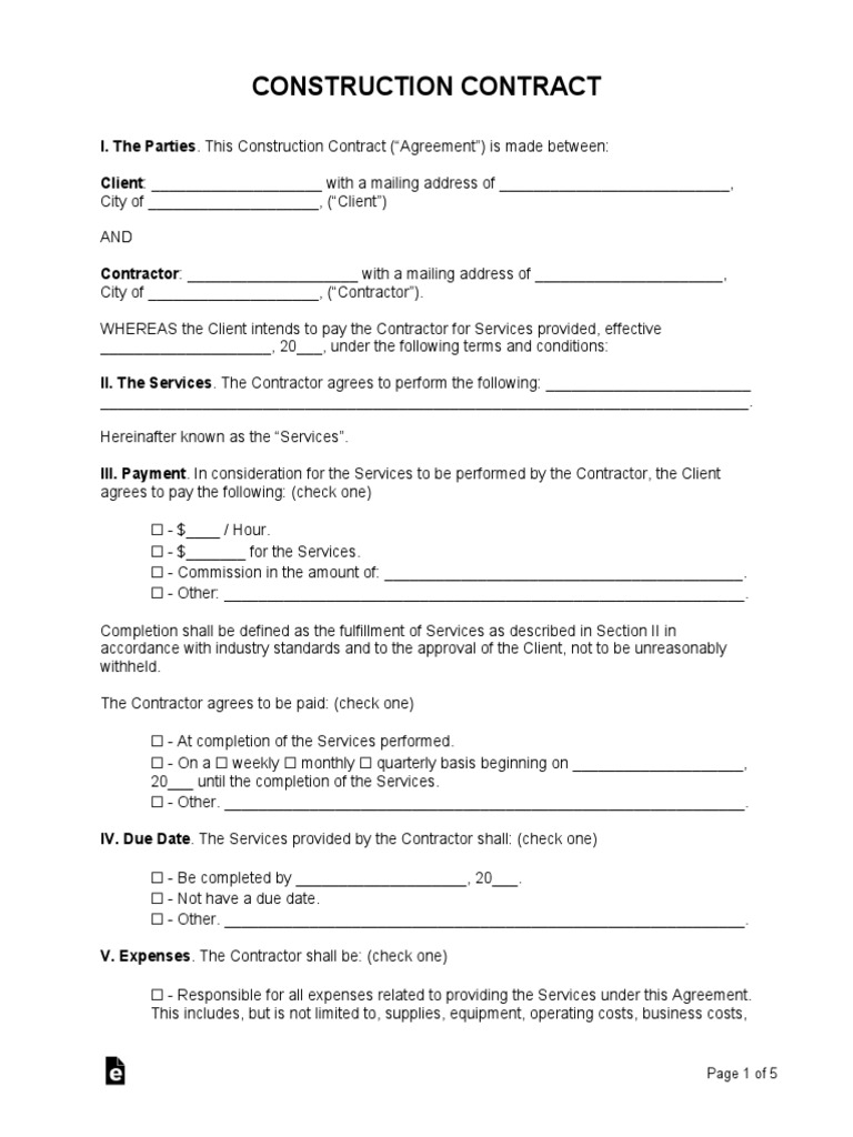 Construction Contract Template | PDF | Employment | Liability Insurance