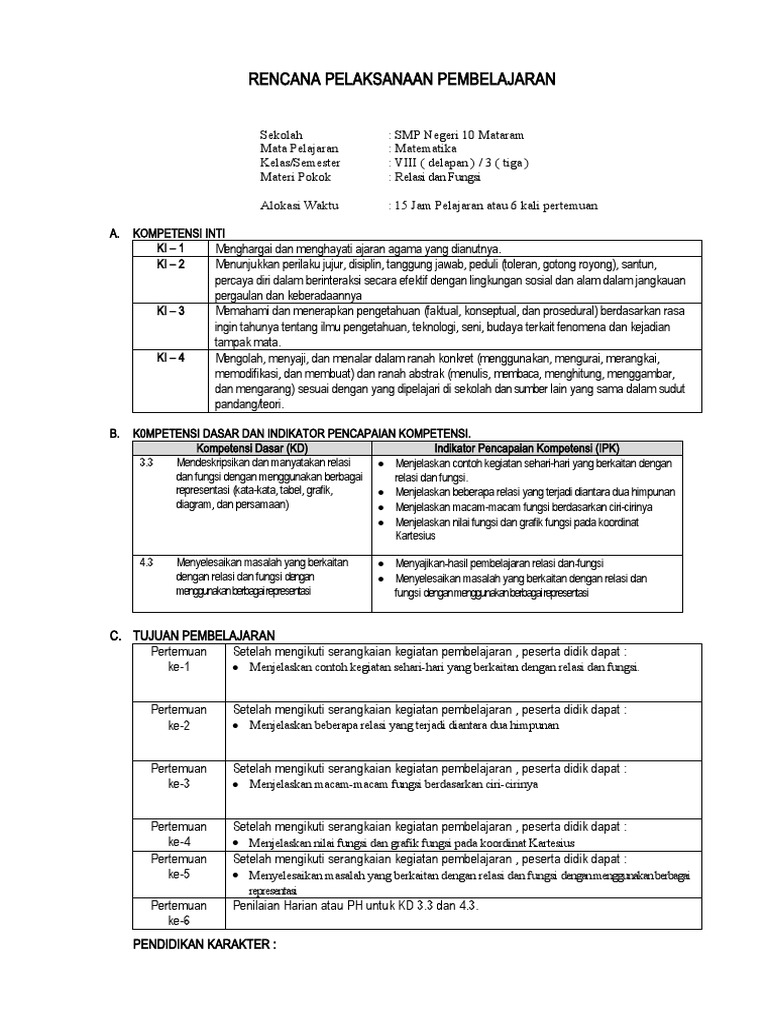 8h. RPP MTK 8 PBL - 03-rELASI DAN FUNGSI. | PDF