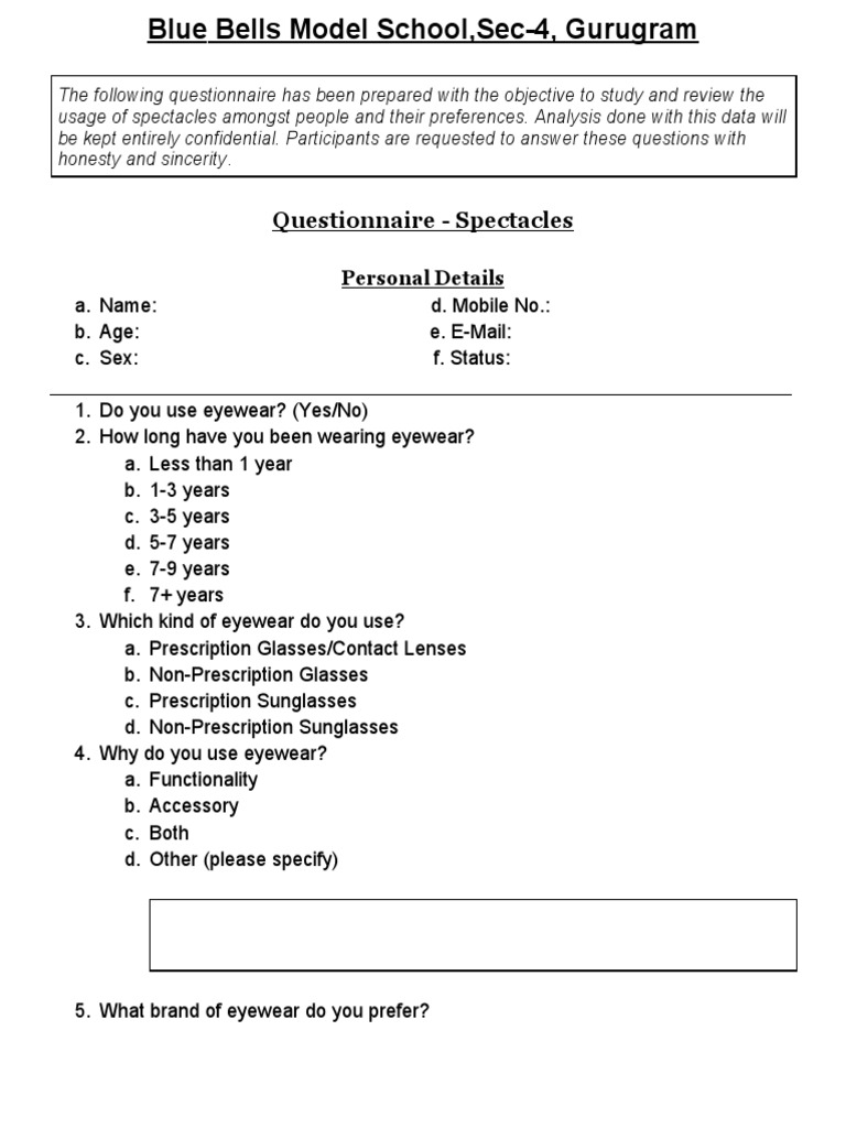 Project Questionnaire (Eco) | PDF | Glasses | Optometry