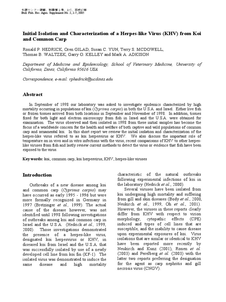 Initial Isolation and Characterization of A Herpes-Like Virus (KHV ...