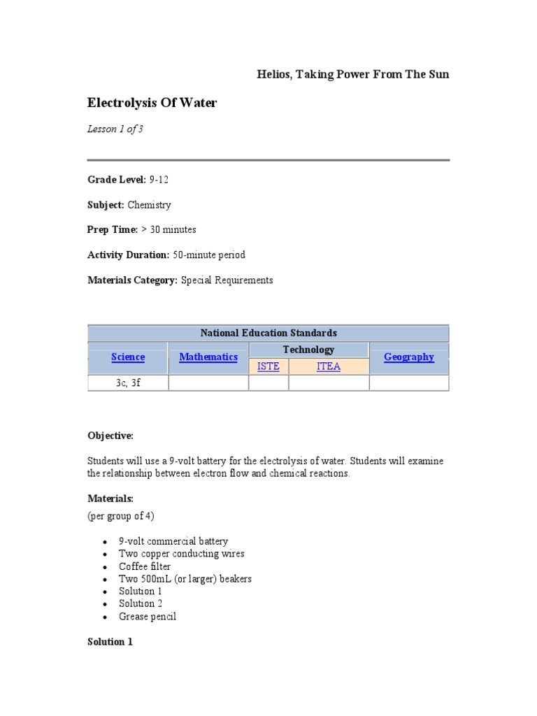 Electrolysis of Water | PDF | Redox | Hydrogen
