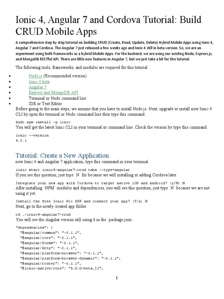 Ionic 4, Angular 7 and Cordova Tutorial: Build CRUD Mobile Apps | PDF | Computer Programming ...