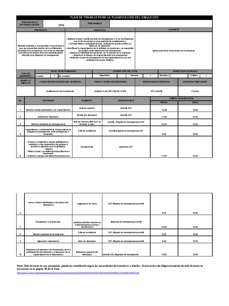 Plan de Trabajo Simulacros | PDF | Planificación | Simulación