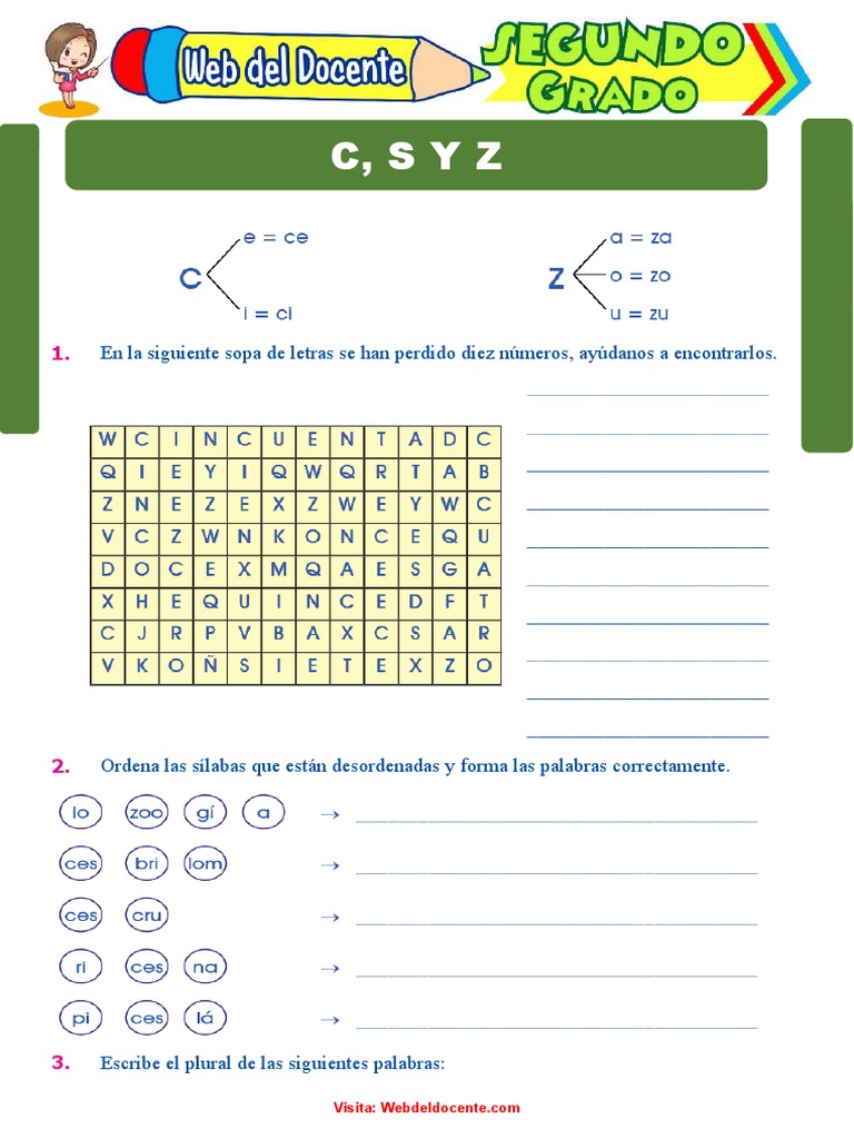 Ejercicios de C, S y Z para Primaria | PDF | Estudios de idiomas ...