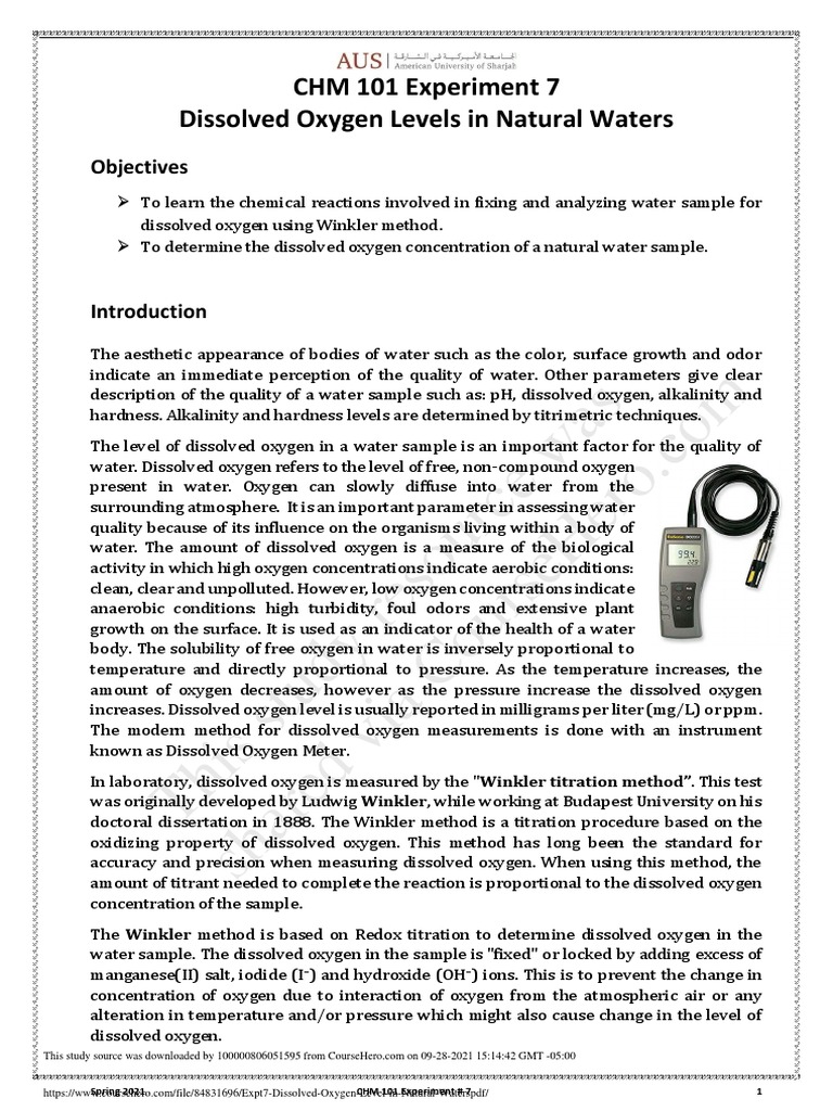 Determining Dissolved Oxygen Levels Through Winkler Titration | PDF ...