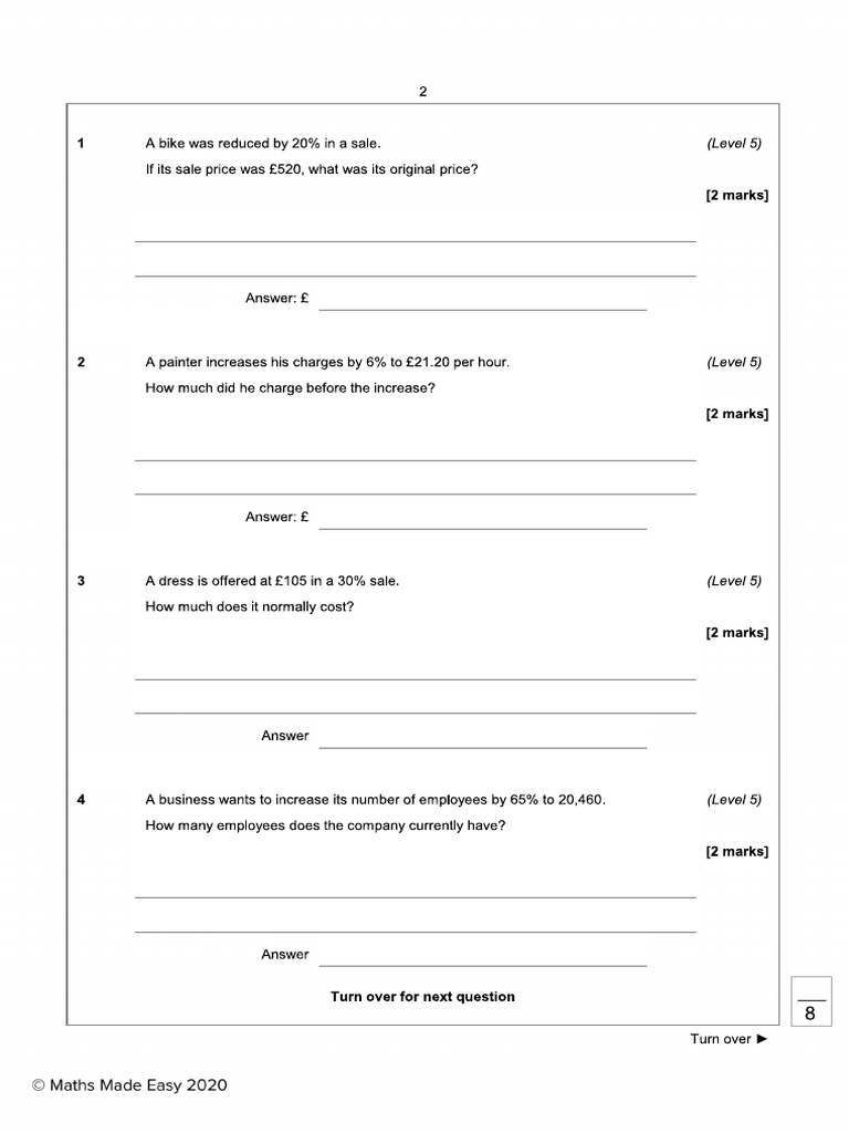 Math Year 8 Percentage Exercise | PDF