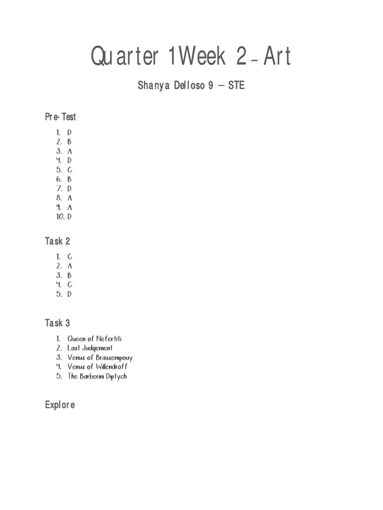 Art Pre-Test and Analysis Q1 W2 | PDF