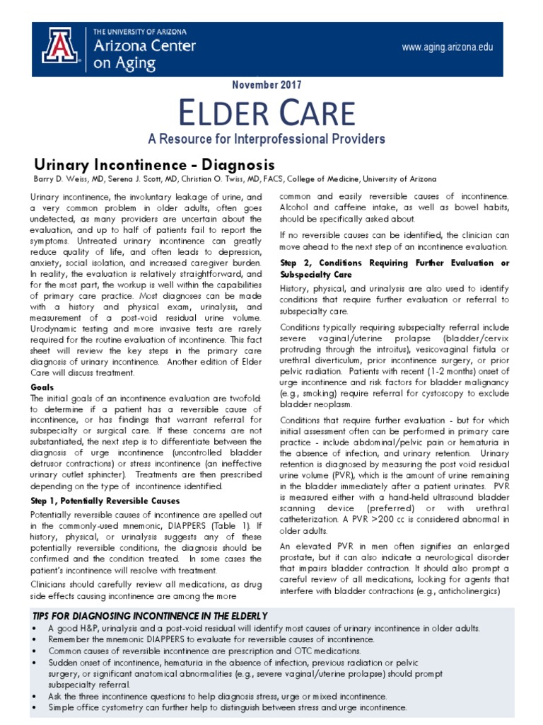 Diagnosing Urinary Incontinence in Seniors | PDF | Urinary Incontinence ...