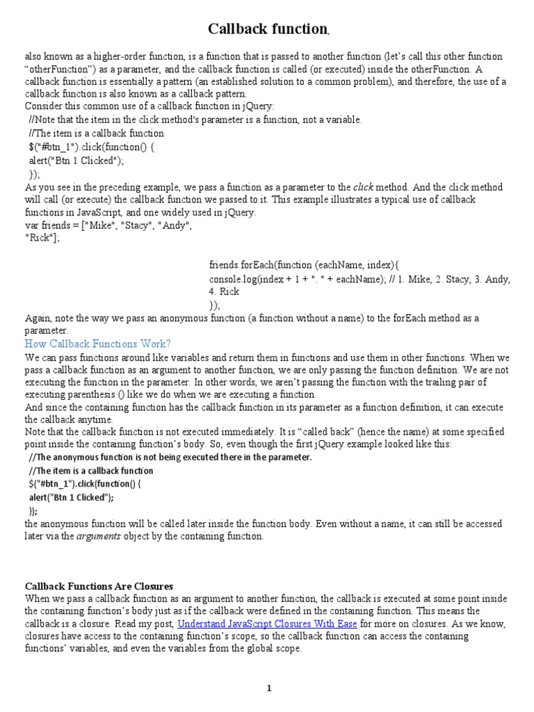 Callback Function How Callback Functions Work Pdf Callback Computer Programming Subroutine 4771