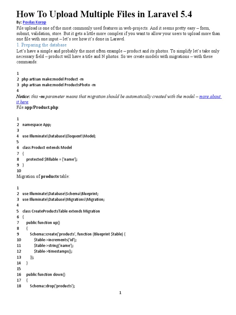 How To Upload Multiple Files in Laravel 5.4: 1. Preparing The Database ...