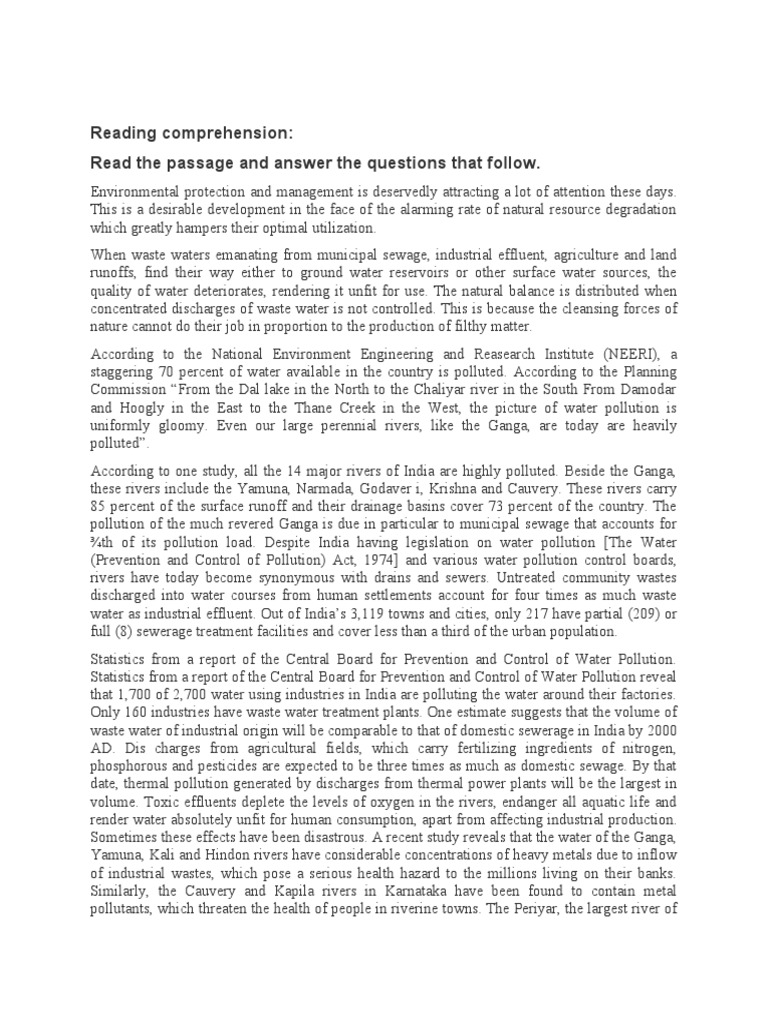 Reading Comprehension: Read The Passage and Answer The Questions That ...