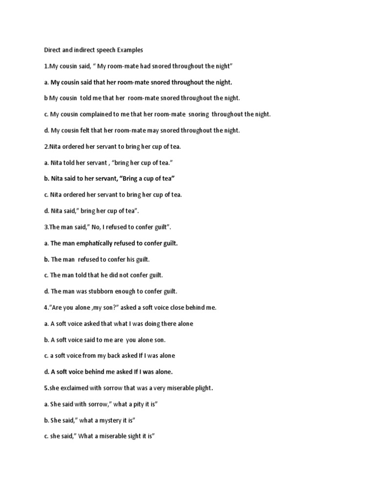 Direct and Indirect Speech Examples | PDF