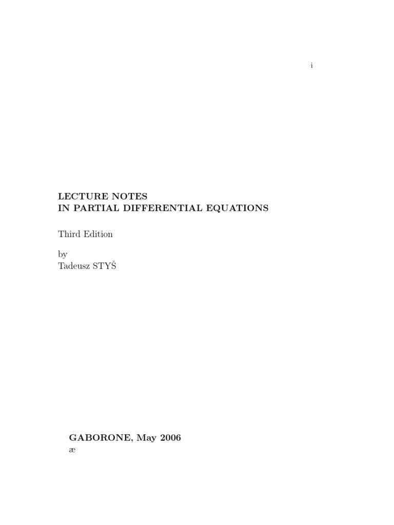 Lecture Notes in Partial Differential Equations Third Edition by ...