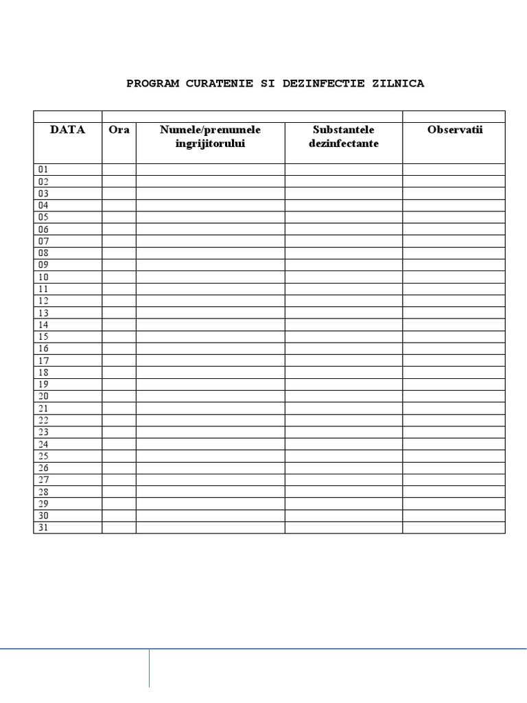 Grafic Program Curatenie Periodica | PDF