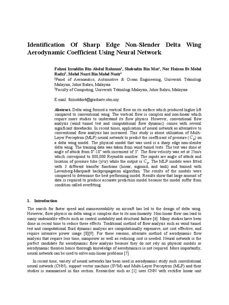 Identification of Sharp Edge Non-Slender Delta Wing Aerodynamic ...