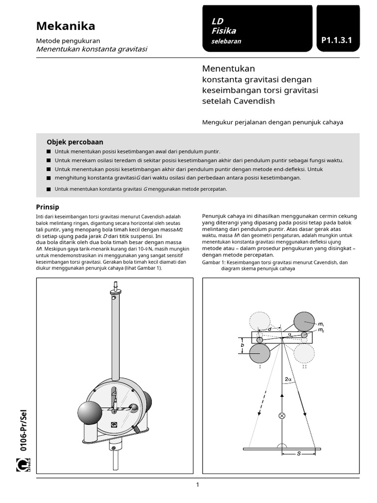 P1131 - Cavendish Experiment Gravitational Constant - En.id | PDF