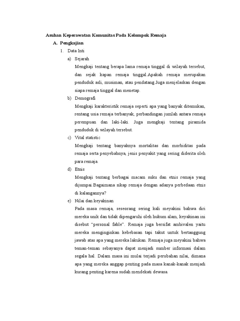 Asuhan Keperawatan Komunitas Pada Kelompok Remaja | PDF | Pengembangan Diri