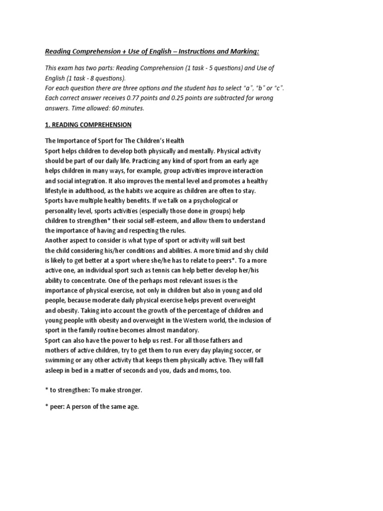 Reading Comprehension Sport | PDF | Reading Comprehension | Sports