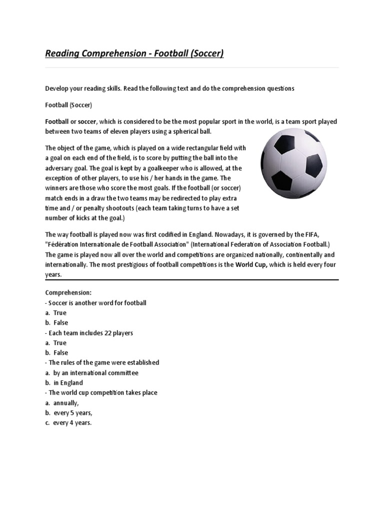Football Reading Comprehension Guide | PDF