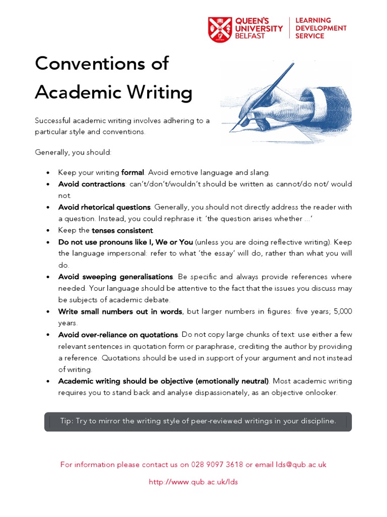 Conventions of Academic Writing: Tip: Try To Mirror The Writing Style ...