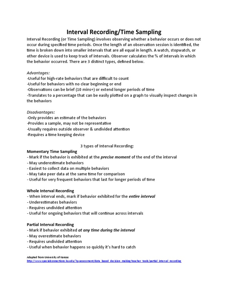 Interval Recording/Time Sampling: Advantages | PDF | Sampling ...