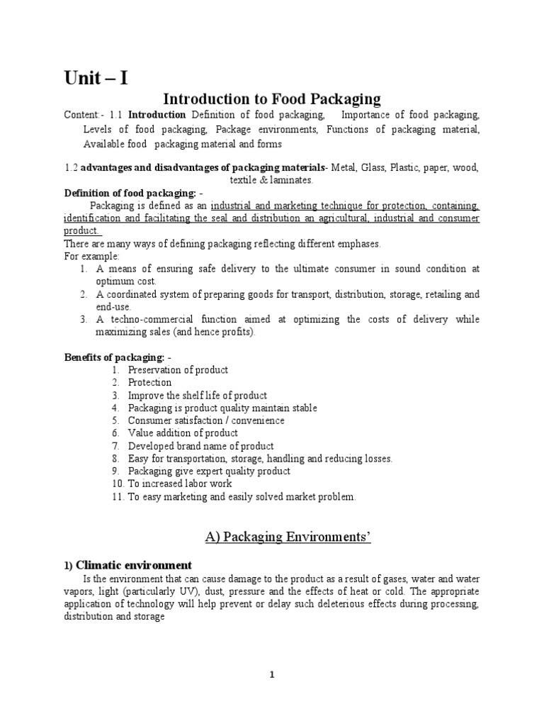 Unit 1 Introduction of Food Packaging | PDF | Packaging And Labeling ...