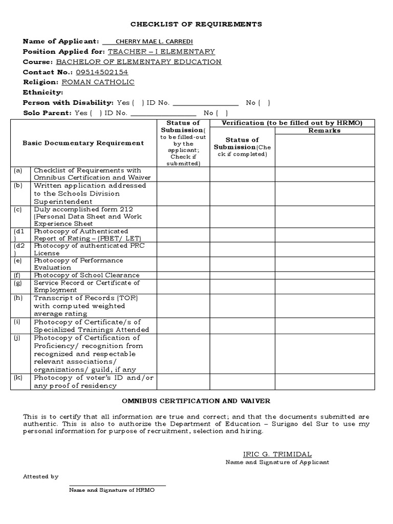 Checklist of Requirements | PDF