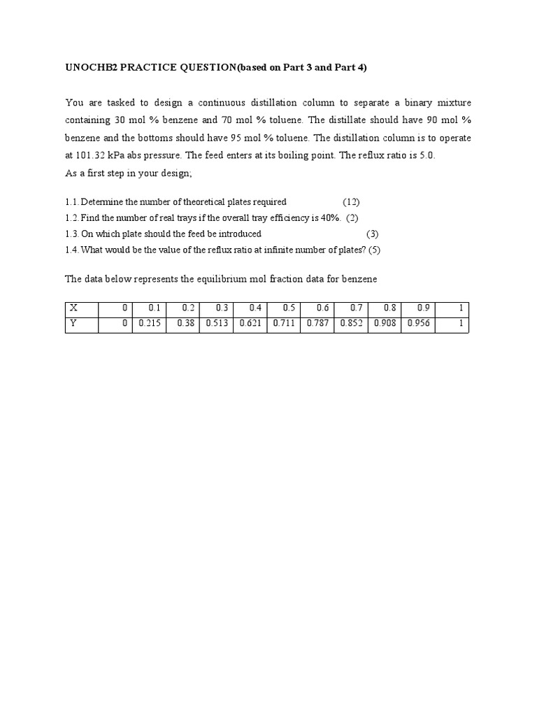 Binary Distillation (Part 3 and 4) Practice Question | PDF