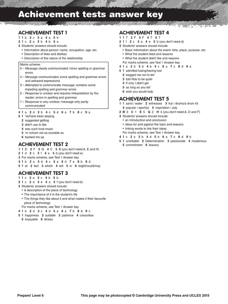 Achievement Tests Answer Key: Achievement Test 1 Achievement Test 4 | PDF