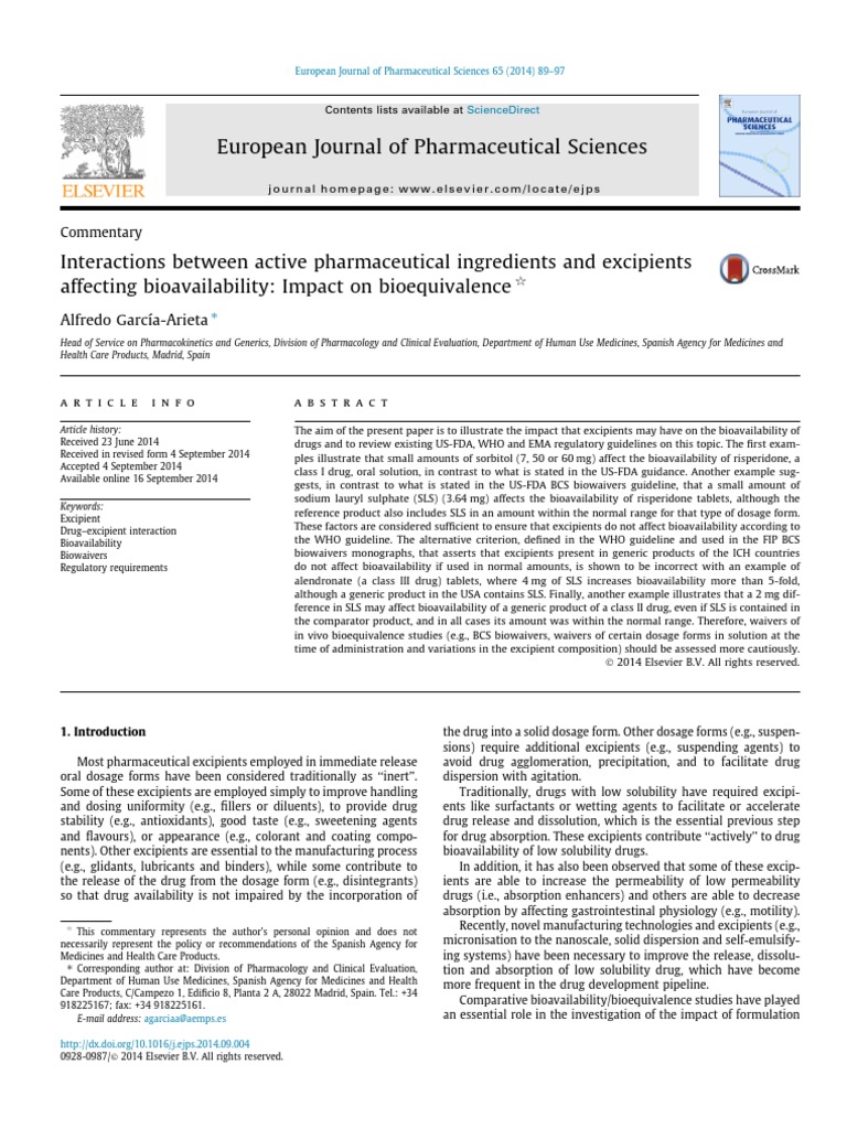 Garcia-Areta Et Al 2014 | PDF | Bioavailability | Tablet (Pharmacy)