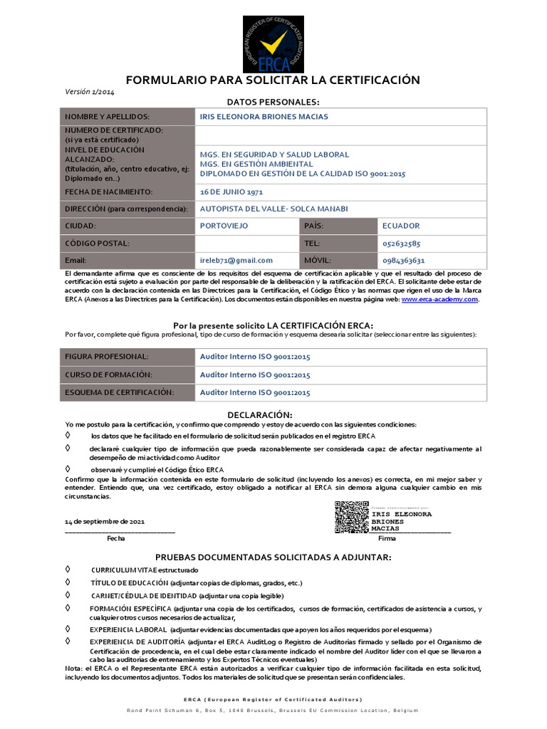 Presentar ERCA - Documentacion - para - Los - Alumnos - Que - Piden - Certificados 9001-Signed ...
