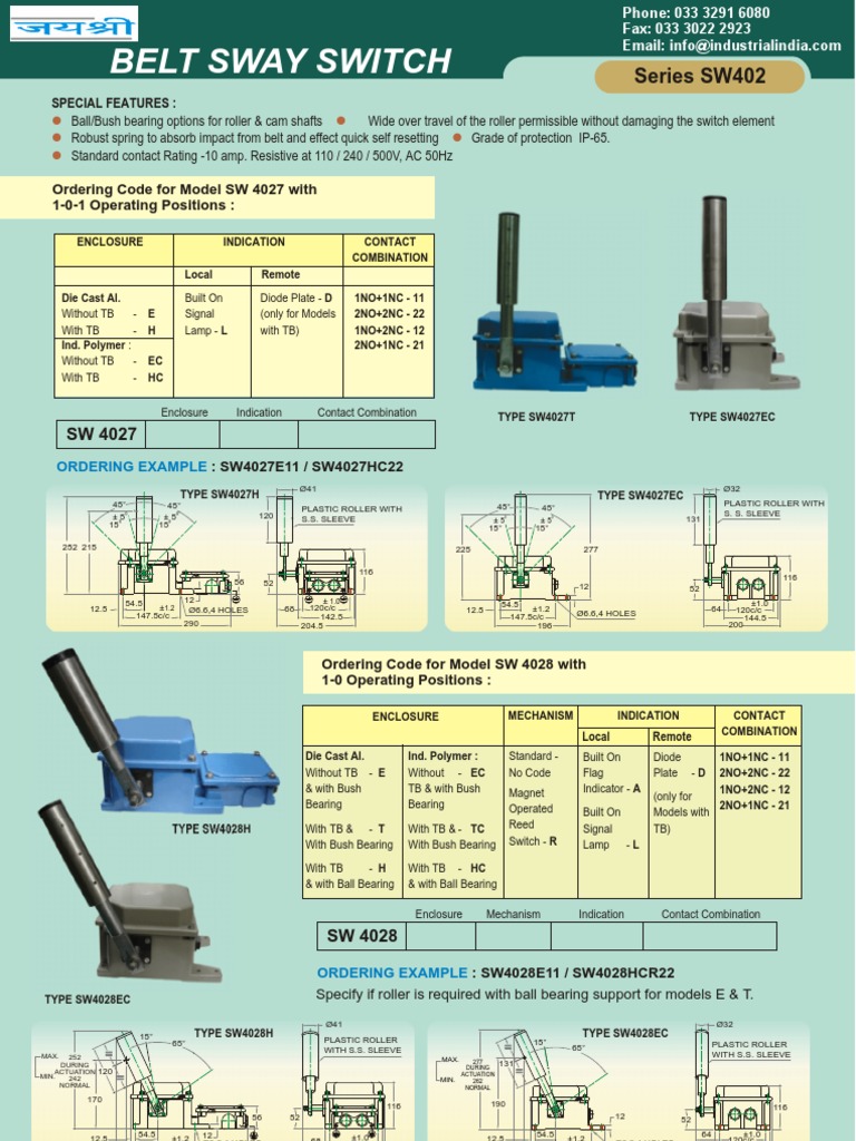 Jayashree Belt Sway Switch SW4028 Guide | PDF | Switch | Manufactured Goods