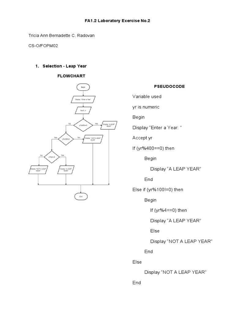 Tricia Ann Bernadette C. Radovan CS-O/FOPM02: FA1.2 Laboratory Exercise No.2 | PDF