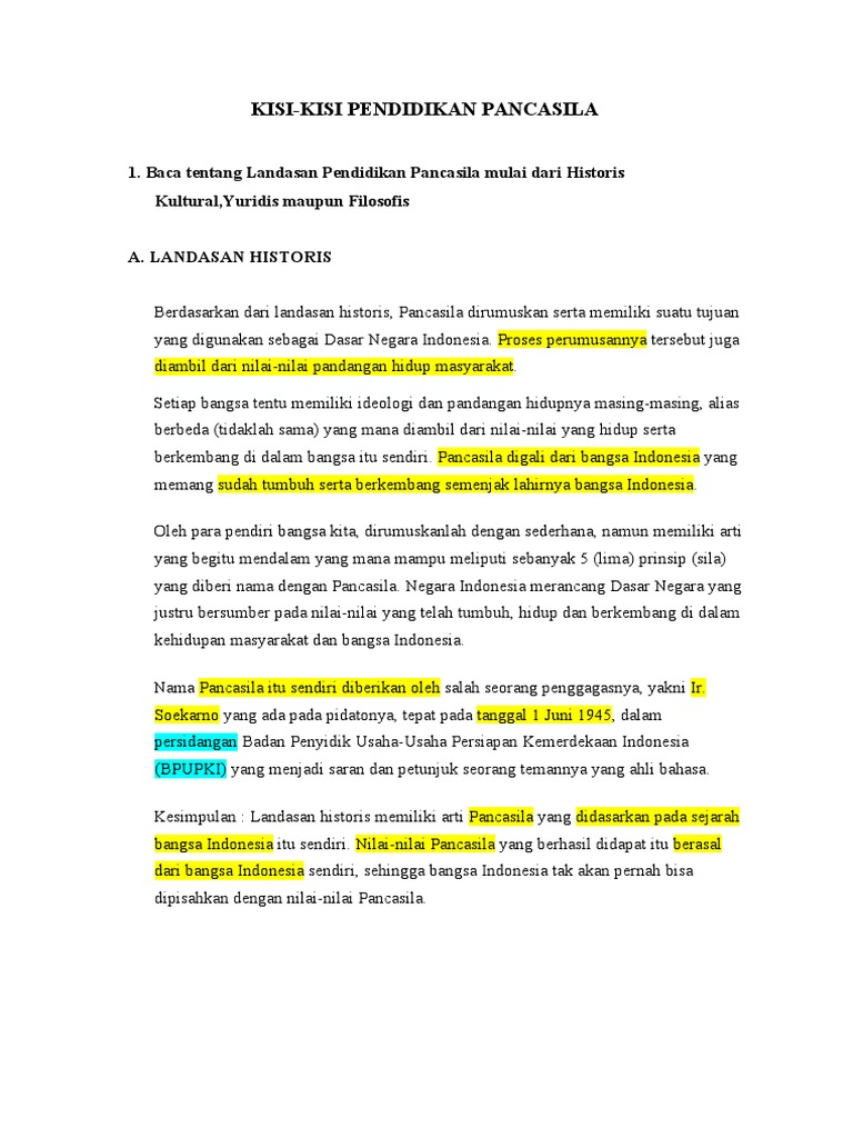 Kisi-Kisi P. Pancasila | PDF