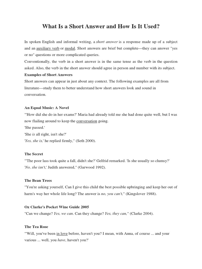 What Is A Short Answer and How Is It Used | PDF | Verb | Human ...