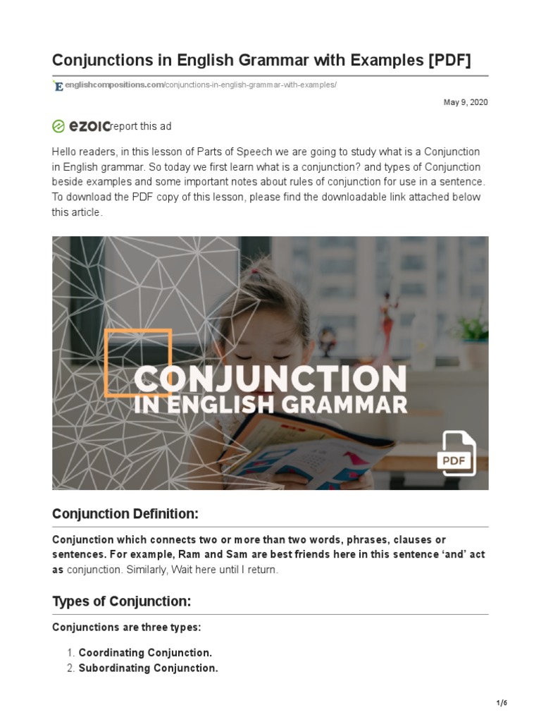 Conjunctions in English Grammar With Examples (PDF) : Conjunction Definition | PDF | Semantics ...