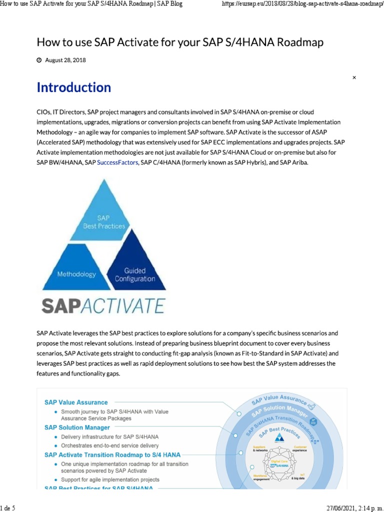 How To Use SAP Activate For Your SAP S4HANA Roadmap | PDF