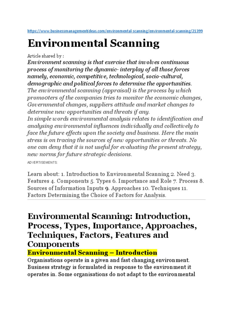 Environmental Scanning | PDF | Swot Analysis | Strategic Management