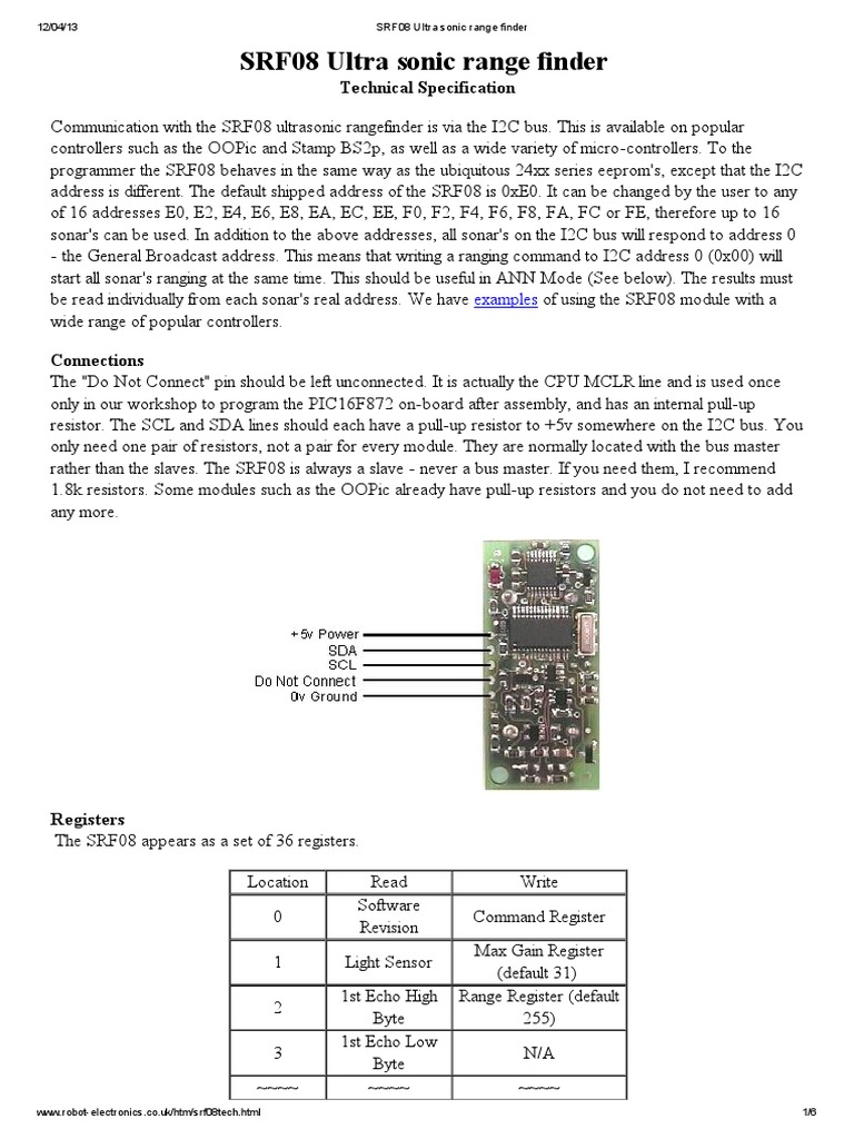 SRF08 Ultra Sonic Range Finder: Examples | PDF | Computer Hardware ...