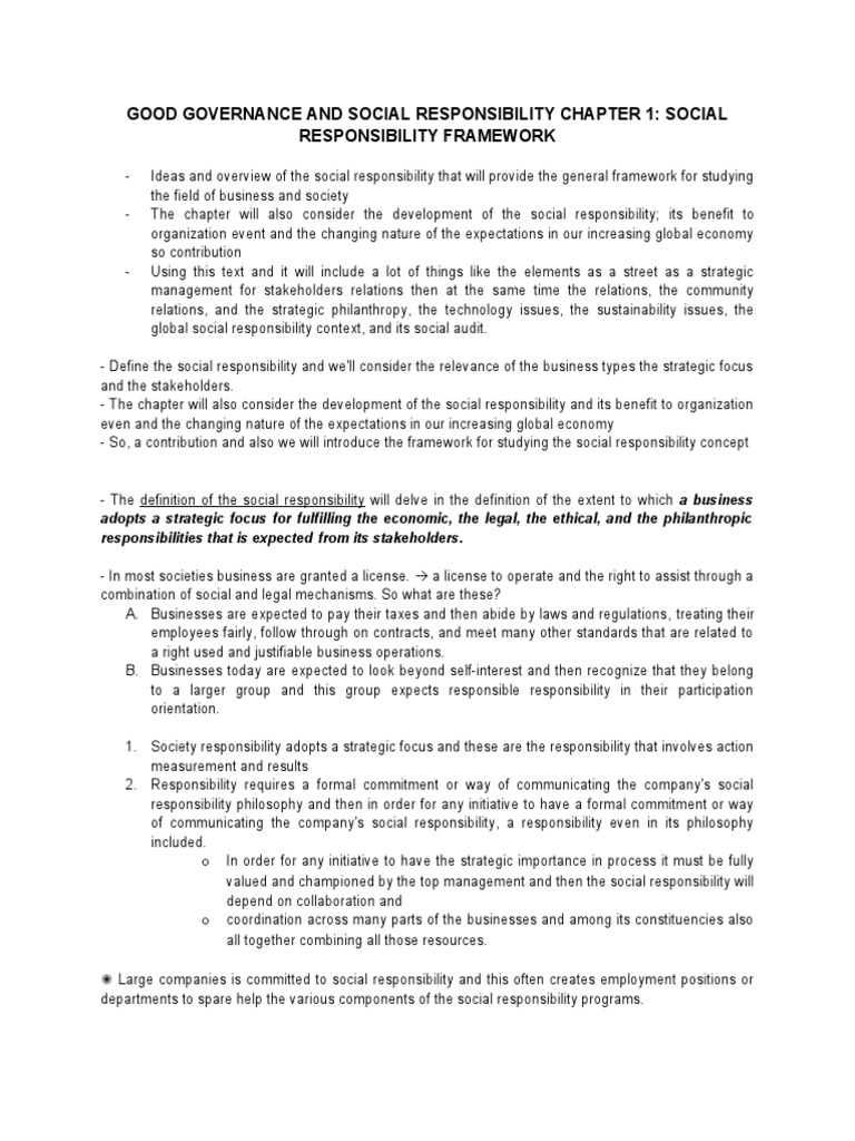 Good Governance and Social Responsibility Chapter 1: Social Responsibility Framework | PDF ...