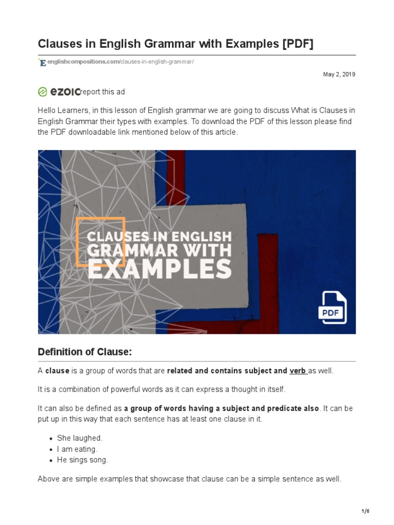 Clauses in English Grammar With Examples PDF | PDF | Clause | Adjective