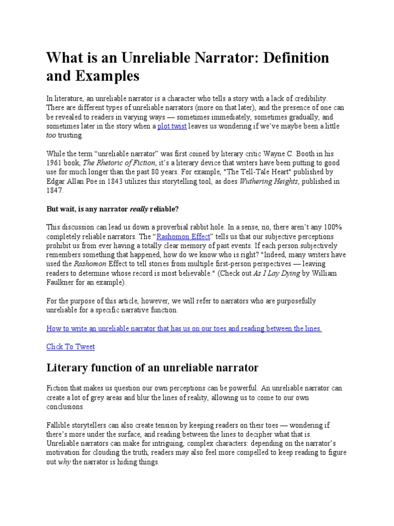 What Is An Unreliable Narrator | PDF | Narration | Narrative