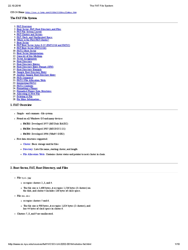 The FAT File System: Cluster Directory File Allocation Table | PDF ...