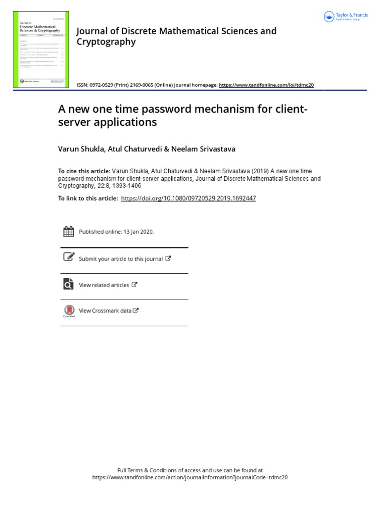 A New One Time Password Mechanism For Client-Server Applications | PDF ...