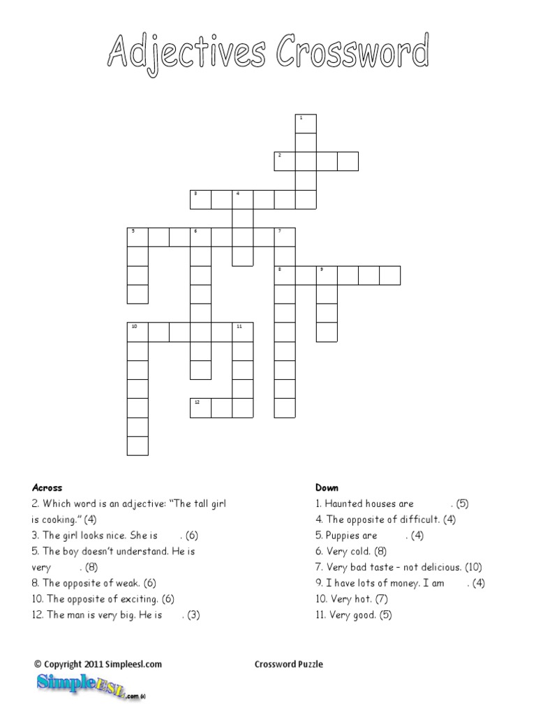 Adjective Crosswords | PDF | Puzzles | Games Of Mental Skill