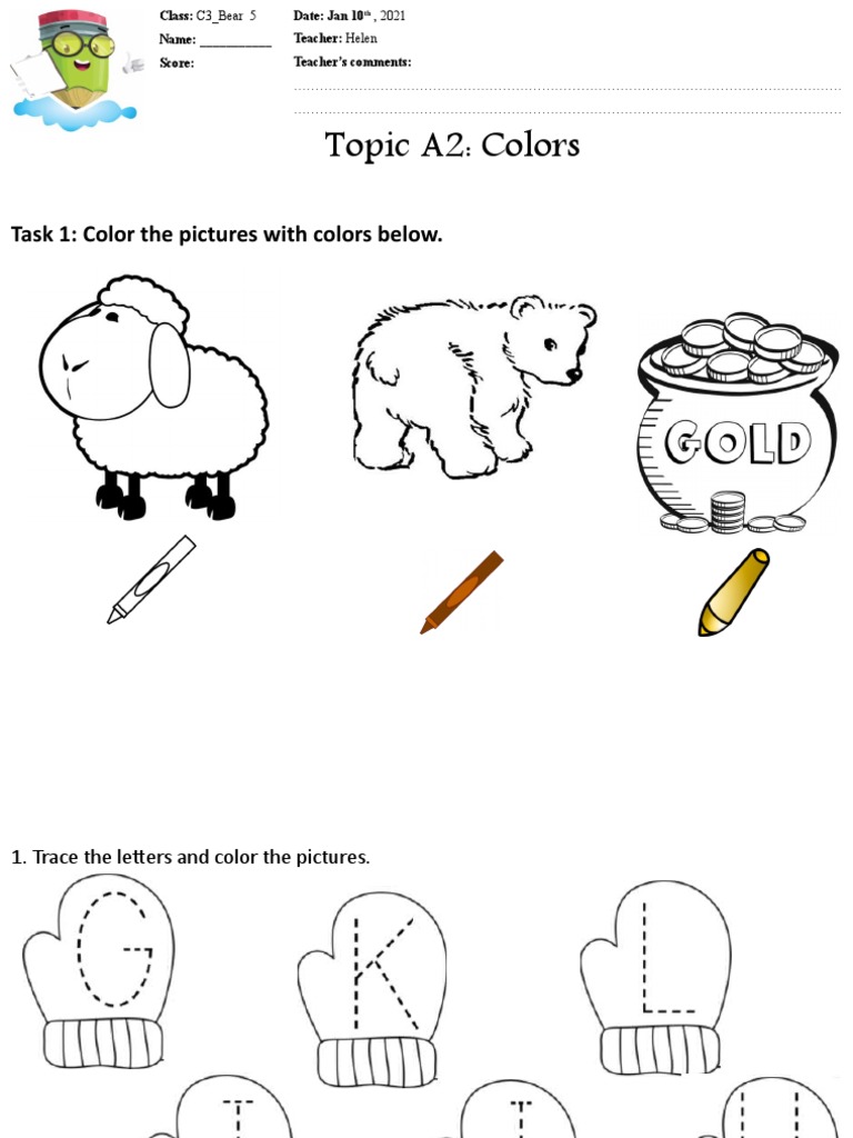 Topic A2: Colors: Task 1: Color The Pictures With Colors Below | PDF
