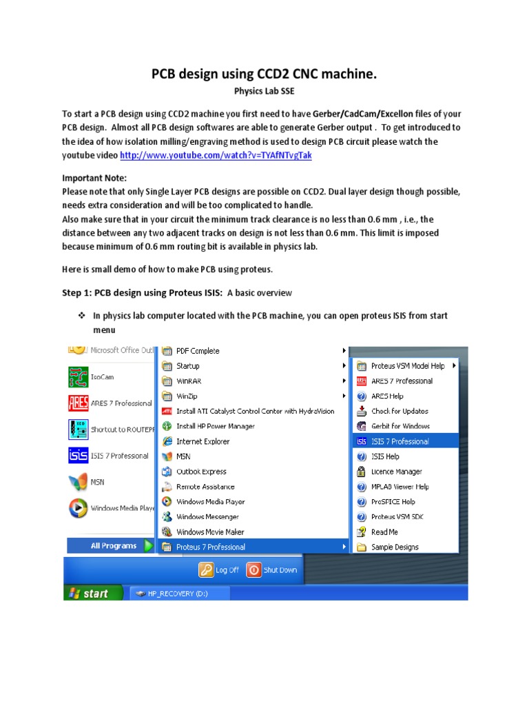 PCB Design Using CCD2 CNC Machine.: Physics Lab SSE | PDF | Printed ...