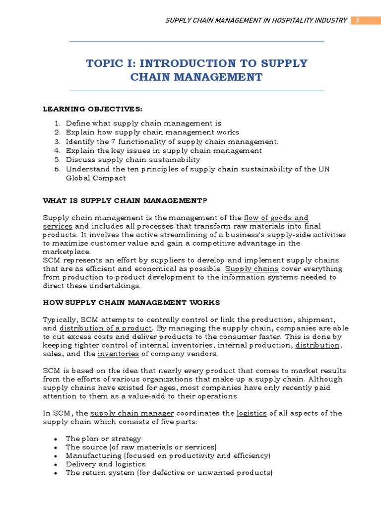 Topic I - Introduction To SCM | PDF | Supply Chain Management | Supply Chain